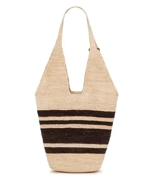 ANINE BING Leah Stripes Raffia Hobo Bag