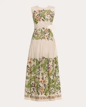 Agua Bendita Floral Print Cotton Poplin Midi Dress - Green
