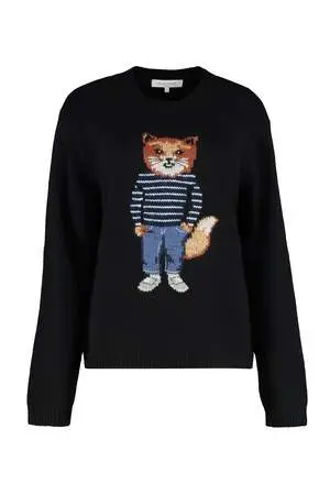 Maison Kitsuné Dressed Fox Intarsia Wool Jumper - Black