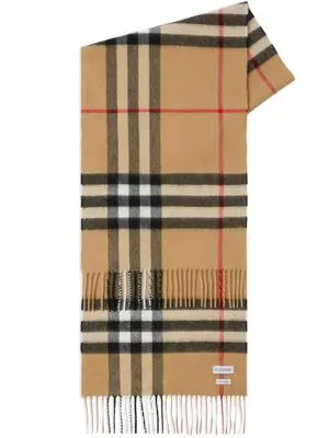 Burberry Checkered Design Cashmere Scarf 168 X 30 Cm - Beige