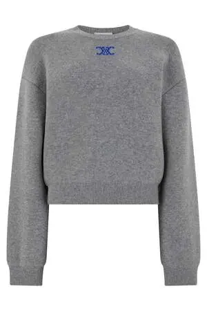Celine Cropped Cashmere Blend Sweater With Logo Detail