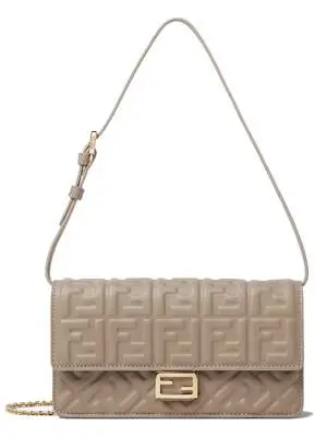 Fendi Embossed Leather Mini Bag With Double Shoulder Strap - Azzurro