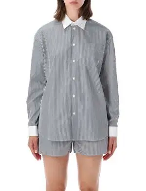 SPORTY & RICH Striped Cotton Shirt - Bianco