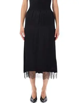 ANINE BING Silk Blend Midi Skirt With Lace Trim - Nero
