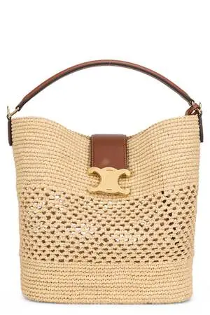Celine Mini Raffia Bucket Handbag - Beige
