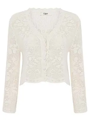Chloé V-neck Cardigan With Scalloped Edge - Bianco