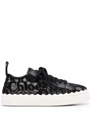 Chloé Lace-up Sneakers With Textured Detail - Nero