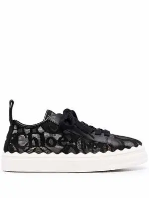 Chloé Lace-up Sneakers With Textured Detail - Nero