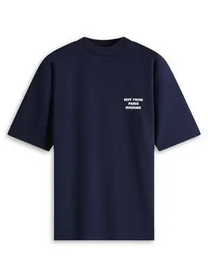 Drole De Monsieur Ribbed Neckline Tee With Contrasting Slogans Size - Blu