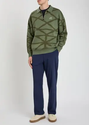 MALBON Verdant Patterned Cotton-knit Jumper - Olive