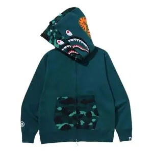 A BATHING APE A Bathing Ape Color Camo Shark Full Zip Double Hoodie Green