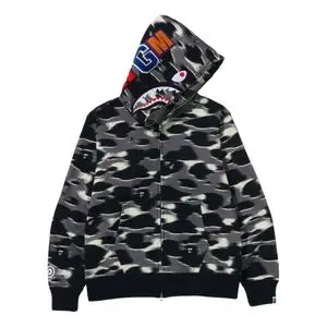 A BATHING APE Screen Camo Shark Full Zip Hoodie - Black
