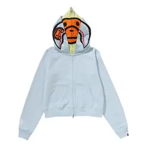 A BATHING APE Milo Shark Cropped Full Zip Double Hoodie - Sax