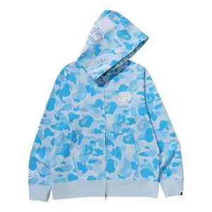 A BATHING APE Full Zip Hoodie With Camouflage Print And Shark Detail - Sax
