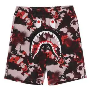 A BATHING APE Map Camo Shark Sweat Shorts - Red