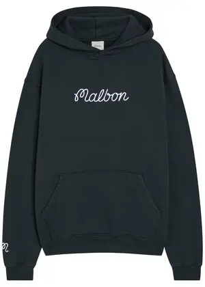MALBON Feque Logo-embroidered Hooded Cotton Sweatshirt - Navy