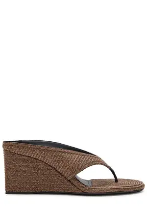 Alaïa Cube 75 Raffia Thong Wedge Mules - Brown