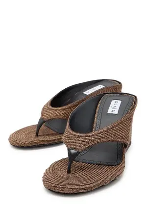 Alaïa Cube 75 Raffia Thong Wedge Mules