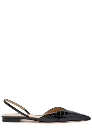 Victoria Beckham Angle Crocodile-effect Patent Leather Slingback Flats - Black