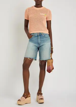 Chloé Open-knit Cotton T-shirt With Lemon Appliqu