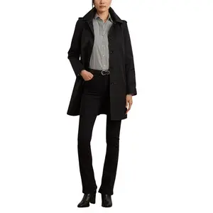 Ralph Lauren Single Breasted Hooded Coat - Black