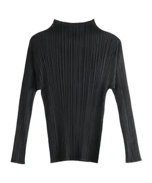 PLEATS PLEASE BY ISSEY MIYAKE Basics Funnel Neck Long Sleeve Shirt - Black