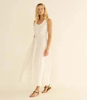 DÔEN DOEN Hortense Dress - Organic Cotton Maxi Dress With Embroidered Detail Salt