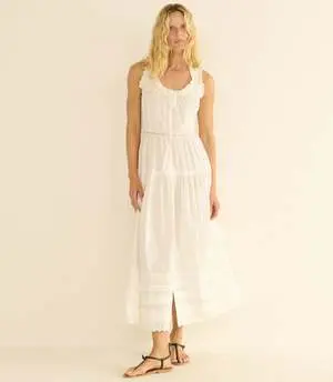 DÔEN Hortense Dress Organic Cotton Maxi Dress With Embroidered Detail - Salt