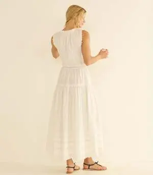 DÔEN Hortense Dress Organic Cotton Maxi Dress With Embroidered Detail - Salt