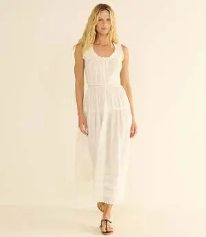 DÔEN Hortense Dress Organic Cotton Maxi Dress With Embroidered Detail - Salt