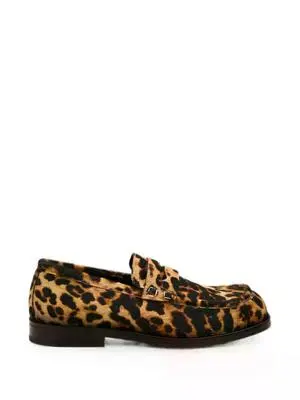 AMI Paris Leopard Print Cowhide Leather Loafers