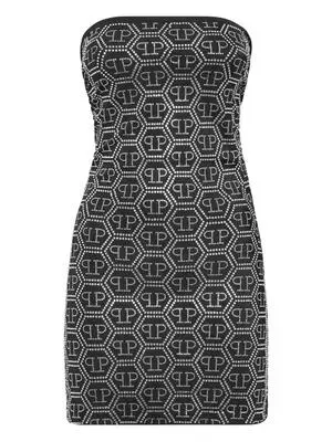 Philipp Plein Hexagon Monogram Off-shoulder Dress