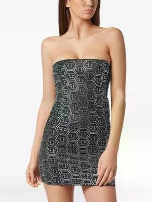 Philipp Plein Hexagon Monogram Off-shoulder Dress