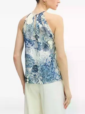 Guess Cream White Floral Print Halterneck Top