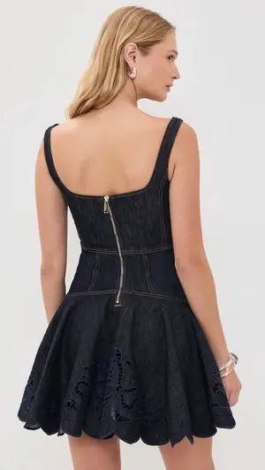 SELF-PORTRAIT Indigo Denim Bow Embroidered Mini Dress