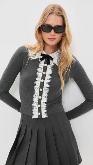 SELF-PORTRAIT Lace Collar Knit Cardigan