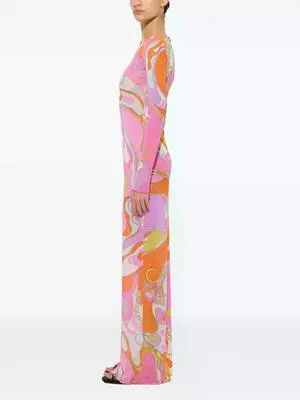 Emilio Pucci Orchidee Print Long Sleeve Maxi Dress