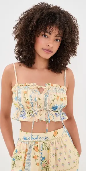 Agua Bendita Vichy Ruffled Crop Top - Multicolor