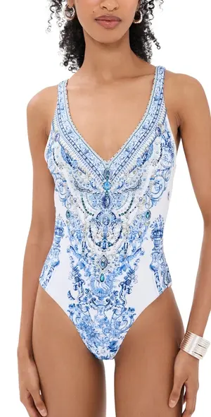 Camilla V Neck Piece Swimsuit - Ceramic Panoramic