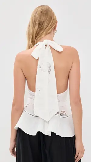 SELF-PORTRAIT Linen Peplum Top