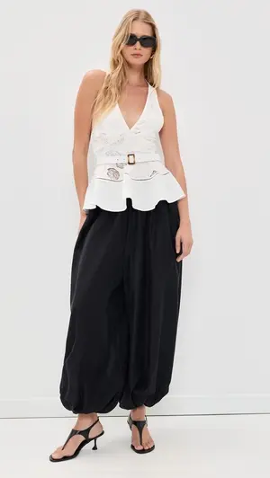 SELF-PORTRAIT Linen Peplum Top