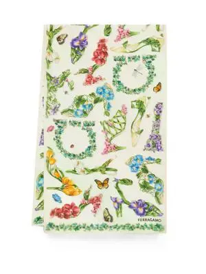 FERRAGAMO Eden Shoes-print Silk Scarf - Neutrals