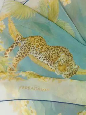 FERRAGAMO Jungle-print Silk Scarf - Blue