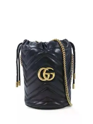 Gucci Marmont Drawstring Bucket Bag - Black
