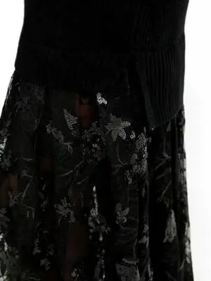 ERMANNO FIRENZE Sequin-embellished Lace-panel Midi Dress