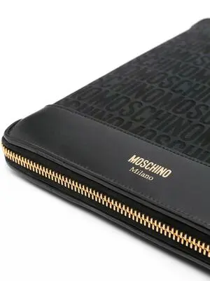 Moschino Monogram Jacquard Leather Laptop Bag