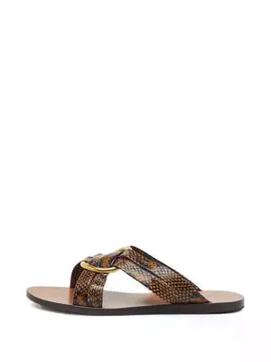 Chloé Lauren Python-embossed Flat Sandals - Brown