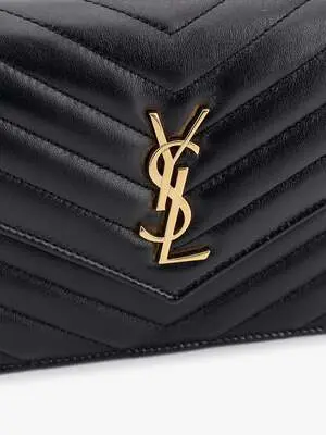 Saint Laurent Quilted Leather Crossbody Bag With Metal Cassandre Logo - Multicolor