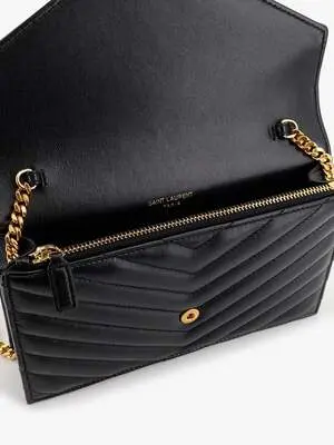 Saint Laurent Quilted Leather Crossbody Bag With Metal Cassandre Logo - Multicolor