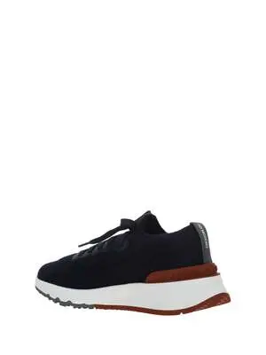 Brunello Cucinelli Lace-up Cotton Sneakers With Elongated Toe - Blue